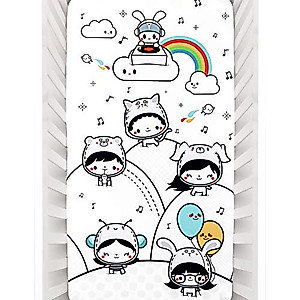 Rookie Humans 100% Organic Cotton Sateen Fitted Crib Sheet: Party in My Crib, Modern Nursery, Use as a Photo Background for Your Baby Pictures. Standard Crib Size (52 x 28 inches)