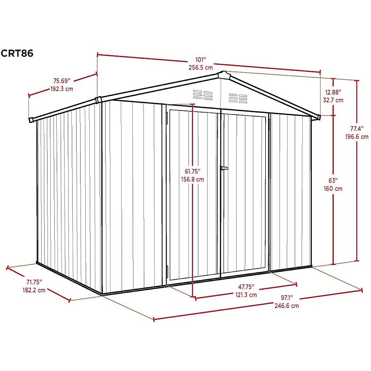 Cover-It 8x6 Metal Outdoor Galvanized Steel Storage Shed with Swinging Double Lockable Doors for Backyard or Patio Storage of Bikes, Grills, Supplies, Tools, Toys, for Lawn, Garden, and Camping, Tan