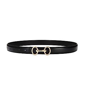 SPOMUNT Womens Classic Double Ring Buckle Design Leather Dress Belt，Fashion Belt for Jeans Pants (Black, 105cm(Fits pants size 25"-33"))