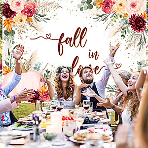 Mocsicka Fall in Love Bridal Shower Backdrop Burgundy Pink Pumpkin Bridal Shower Background Boho Autumn Bridal Shower Party Decorations Banner Photo Studio Props (7x5ft)