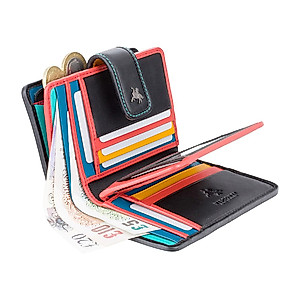 Visconti CHL71 Women's Secure RFID Blocking Leather Bifold Clutch Wallet Purse - Black Multi