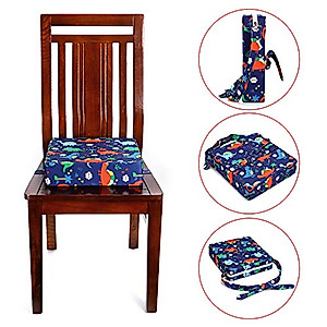 Sumnacon Chair Increasing Cushion - Baby Toddler Kids Infant Portable Dismountable Highchair Booster Cushion Washable Thick Chair Seat Cloth Straps,Dinosaur Blue