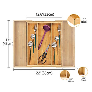 Utoplike Bamboo Expandable Kitchen Drawer Organizer, Adjustable Utensil Holder and Cutlery Tray Organiser, Drawer Divider for Silverware, Flatware, Knives in Kitchen, Bedroom, Living Room