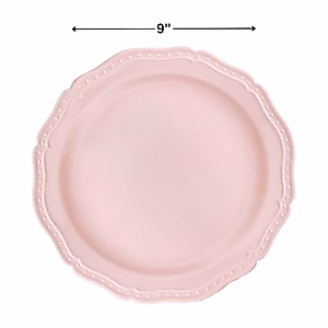Vintage Embossed Plastic Salad Plates for Party - 20 PC - Heavy Duty Disposable Dinner Set - 9” - Fine China Look Dishes - Perfect for Baby Showers, Weddings etc. - Blush - CountrySide Collection