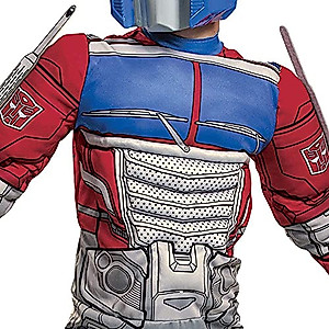 Disguise Optimus Prime Costume, Muscle Transformer Costumes for Boys, Padded Character Jumpsuit, Kids Size Small (4-6) Blue & Red