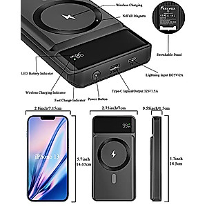 FEEL VOX Magnetic Wireless Portable Charger, Power Bank 10000mAh USB-C 18W Fast Charging Mag-net Safe Battery Pack with LED Display, Suitcase-Style Metal Retractable Stand for iPhone 14/13/12 Series