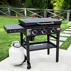 Char-Griller 8428 Flat Iron 3 Burner Outdoor Griddle Gas Grill with Lid, Black