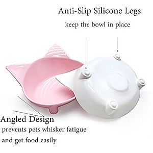 Cat Bowls,Shallow Cat Food Bowls, Double Wide Cat Dish Non Slip Cat Feeding Bowls for Relief of Whisker Fatigue Pet Food & Water Bowls Set of 2