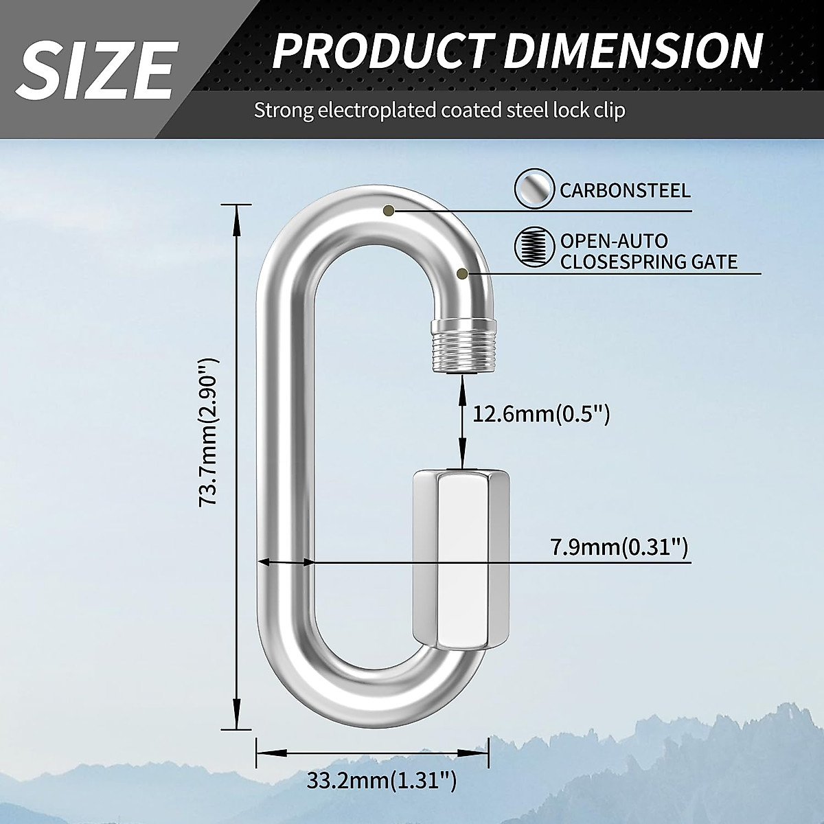 3 Inch Stainless Steel Chain Quick Links- 10 Pack 5/16" Locking Carabiners, Chain Hooks, Twist Key Ring Screw Chain Link, 1535 Lbs Capacity