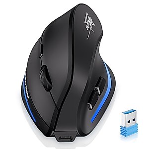 ECHTPower Wireless Bluetooth Mouse, Ergonomic Mouse with LED Light, Tri-Mode BT5.0+BT5.0+2.4GHz, Vertical Mouse Adjustable DPI 2400/1600/1000, Rechargeable Mice for PC, Laptop, Mac, Windows