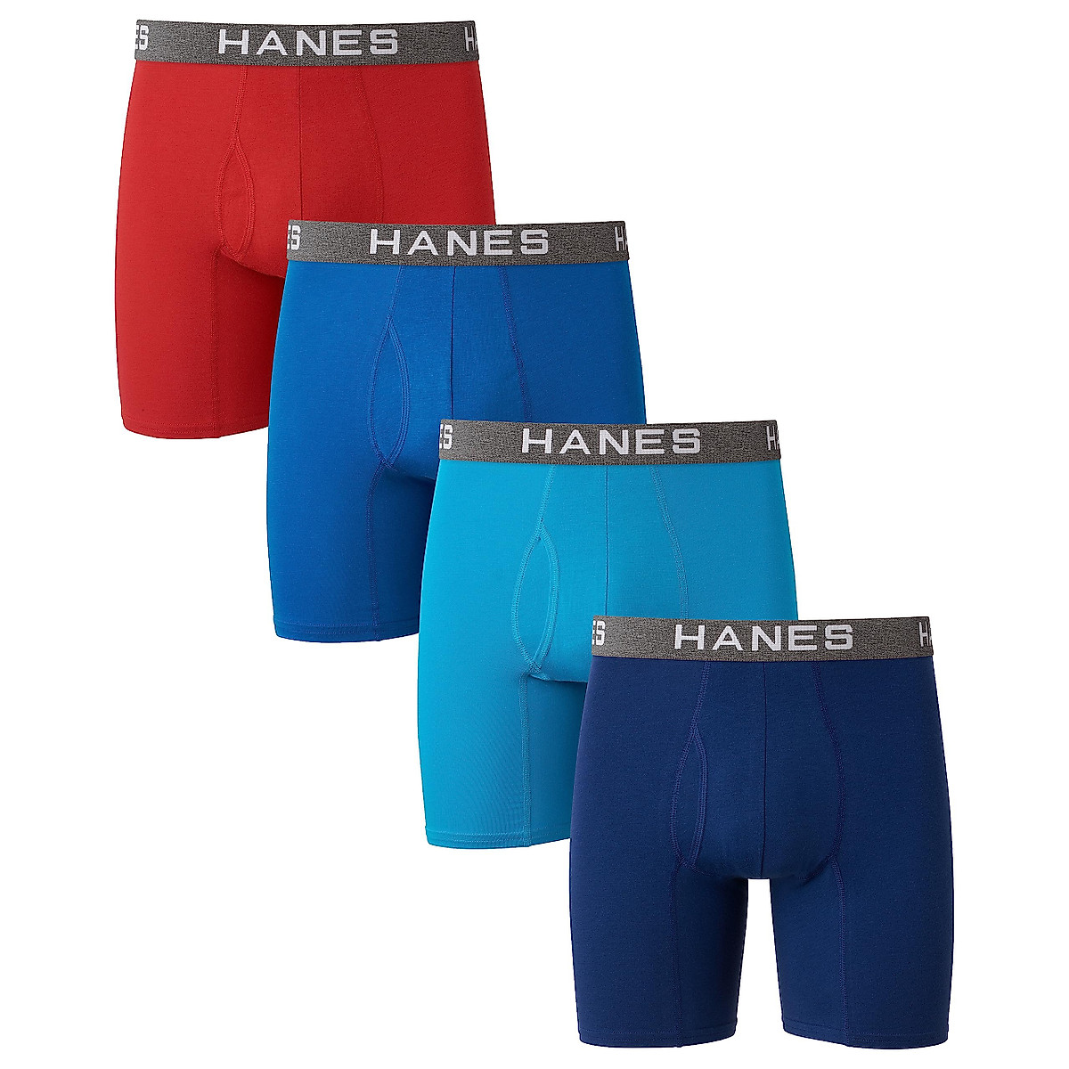 Hanes Ultimate Men's Comfort Flex Fit Boxer Briefs, Ultra Soft Cotton Modal Blend, Red/Blue/Navy-4 Pack, X-Large