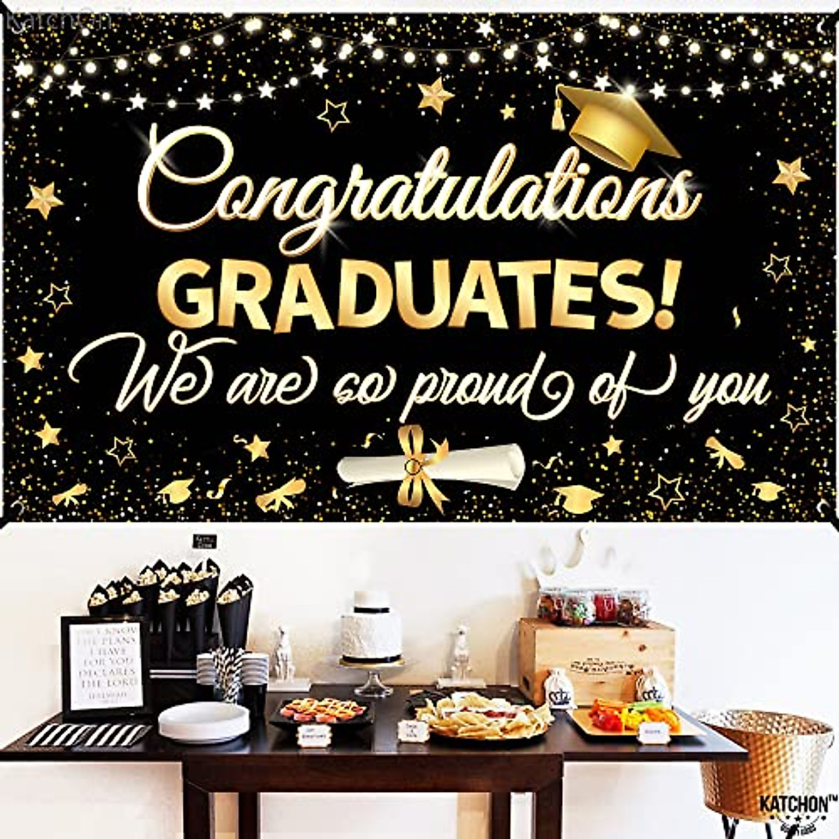 Congratulations Graduates Banner - 72x44 Inch | We Are So Proud Of You Banner for Class of 2023 Graduation Decorations | Graduation Banner, Graduation Party Decorations 2023 | Congratulations Banner