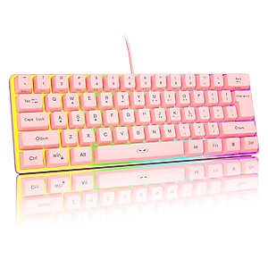 60% Wired Gaming Keyboard, RGB Backlit Ultra-Compact Mini Keyboard, Mechanical Feeling Membrane Mini Compact 61 Keys Keyboard for PC/Mac Gamer, Typist, Travel, Easy to Carry on Business Trip(Pink)