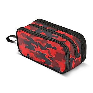 J JOYSAY Red Camo Pencil Case Large Big Capacity Pencil Bag for Girls Boys Stationery Pouch Zipper Pencil Case Pouch for School College Student