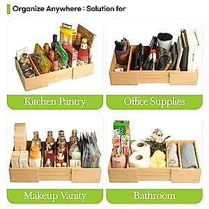 CLEANCLUE Expandable Kitchen Cabinet Organizer for Food Storage Container Lids, Bamboo Drawer Caddy Adjustable Dividers, Box for Kitchen Storage and Organization, Lids Organizer for Cabinet (Natural)