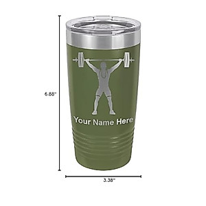 LaserGram 20oz Vacuum Insulated Tumbler Mug, Weightlifting Man, Personalized Engraving Included (Camo Green)