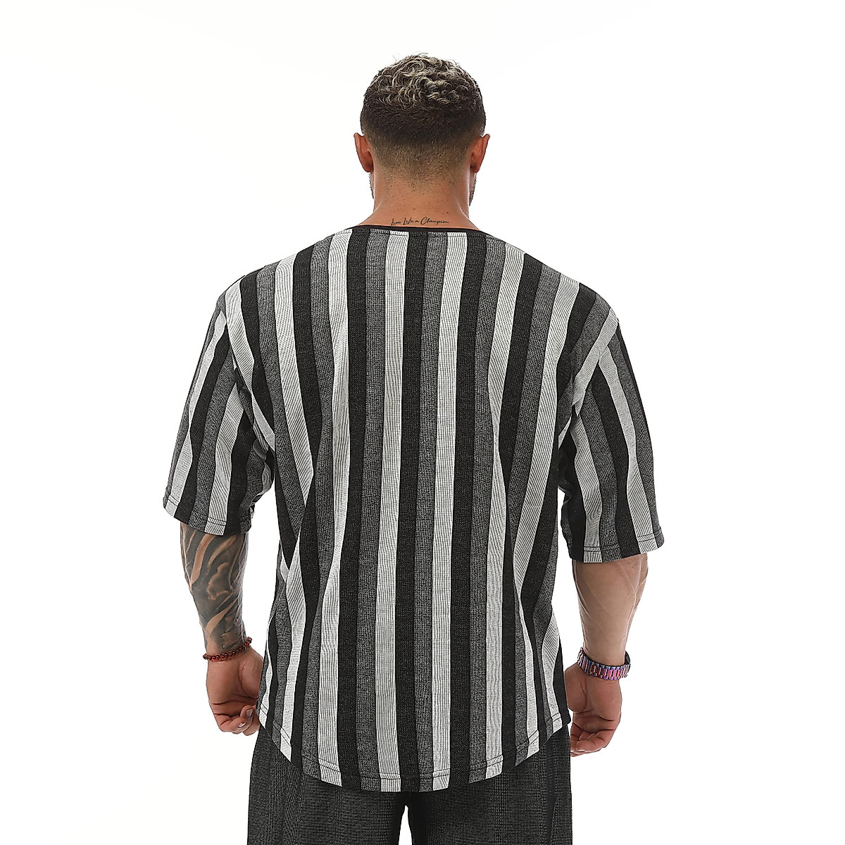 Men's Active T-Shirt Wide Cut Rag Top (XL, Black-Anthracite-Silver)