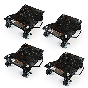 WayTov 50855 16" x 12" Solid Steel 4 Piece Car Dolly with 3" Swivel Wheels, 6,000 lb. Rating