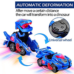 Christmas Dinosaur Toys for Kids Boys Transforming Dinosaur Car with LED Light Music Automatic Deformation Dino Race Car Stocking Stuffers for Boys Girls Toddlers 3 Year Old and Up