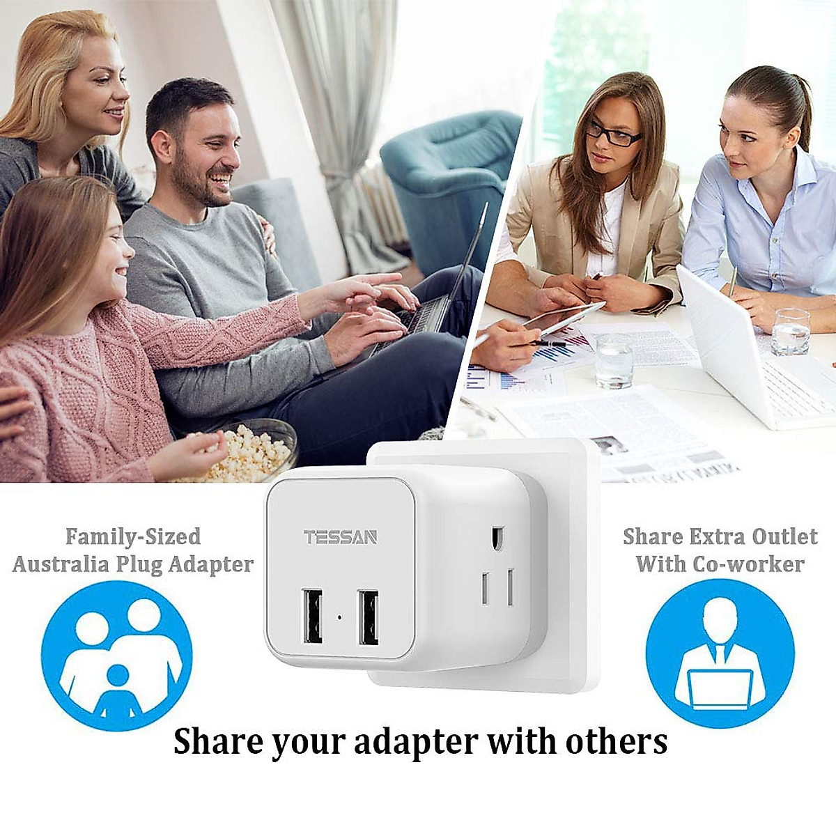 TESSAN South Africa Power Adapter, Type M Travel Adapter Plug with 3 US Outlets and 2 USB Ports, US to South Africa Plug Adapter Botswana - Safe Grounded