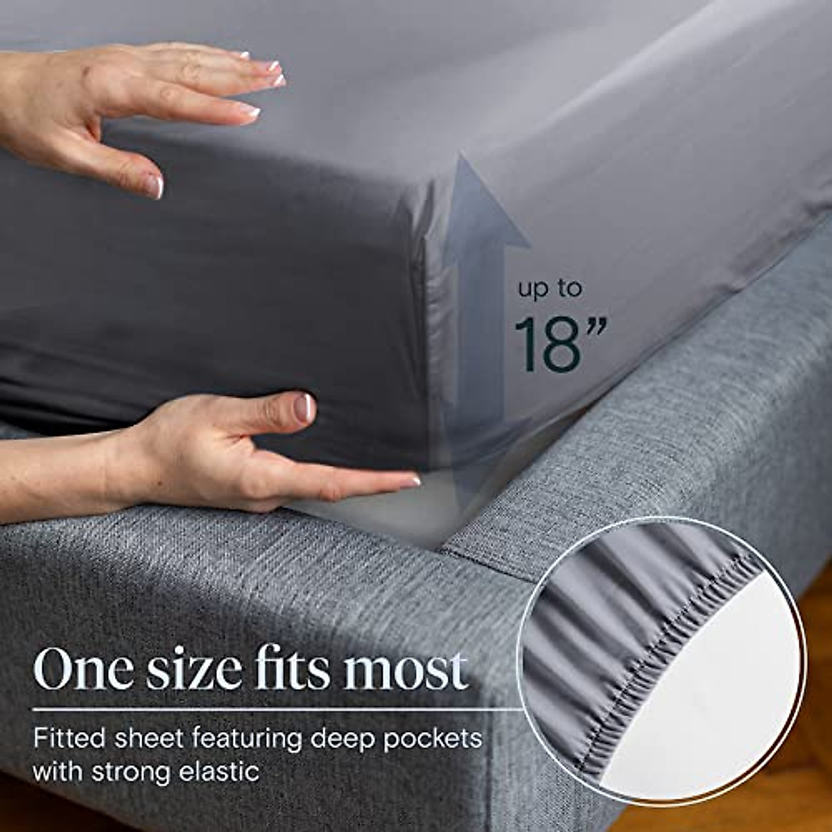 LuxClub 6 PC Queen Sheet Set, Bamboo Sheets Queen Size, Deep Pockets 18" Eco Friendly Wrinkle Free Cooling Bed Sheets Machine Washable Hotel Bedding Silky Soft - Light Grey Queen