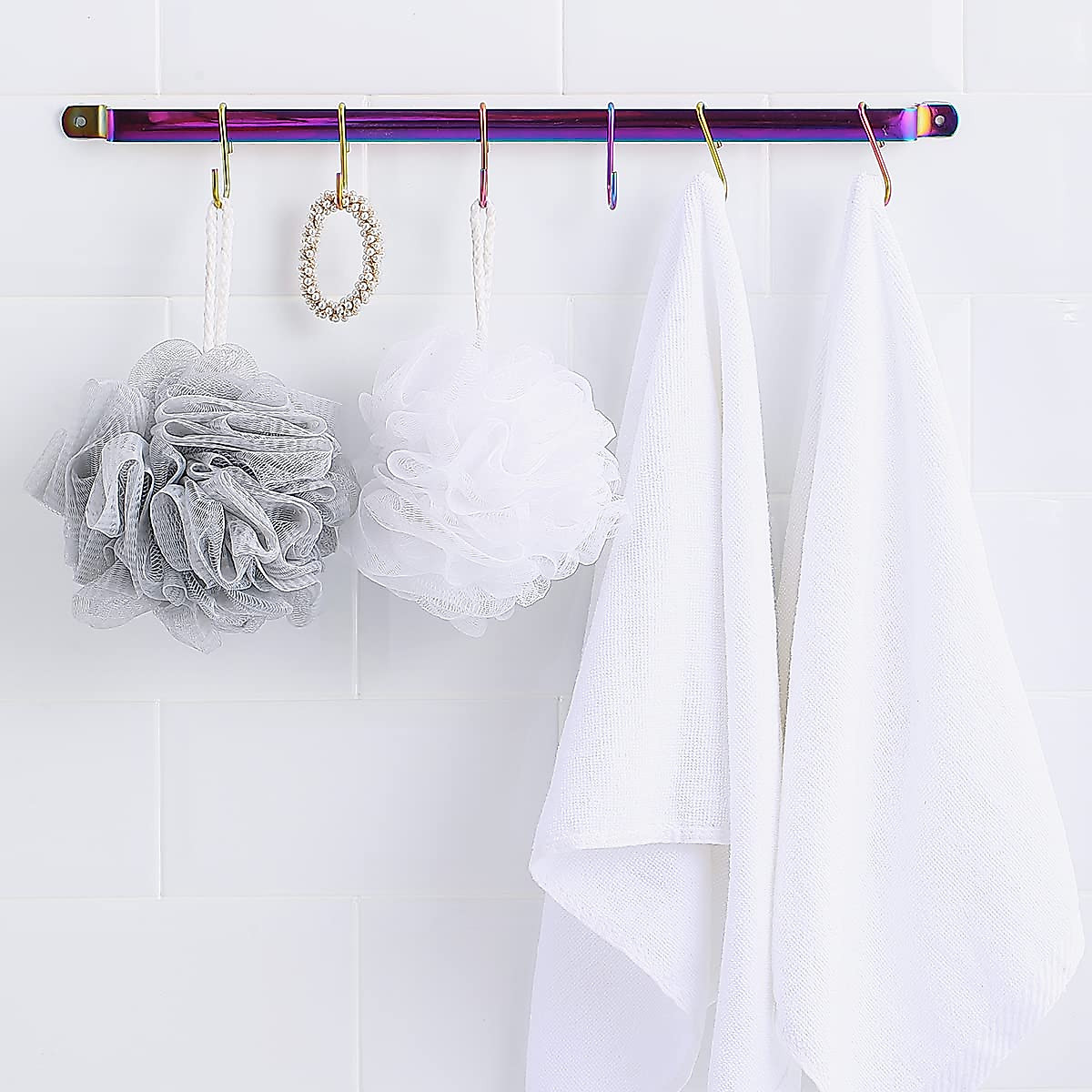 Evanda Rainbow Hooks for Hanging Pack of 30, Heavy Duty Stainless Steel Titainium Plating Metal Mutil Purpose Hanger for Kitchen Pans, Pots, Utensils Tooks, Cups, Mugs, Clothes, Bags, Towels, Plants