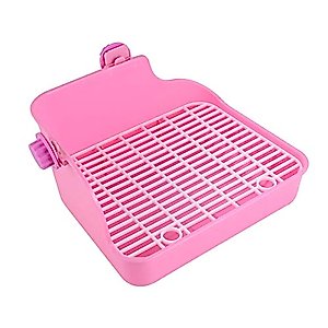 POPETPOP Rabbit Litter Box Plastic Small Animal Litter Potty Trainer Corner Box Pet Training Toilet for Hamster Gerbil Bunny Chinchilla Guinea Pig Ferret Pink