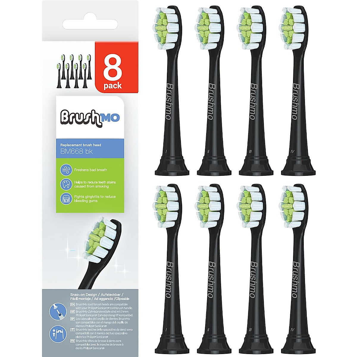 Brushmo Replacement Toothbrush Heads Compatible with Sonicare DiamondClean HX6063, Black 8 pk