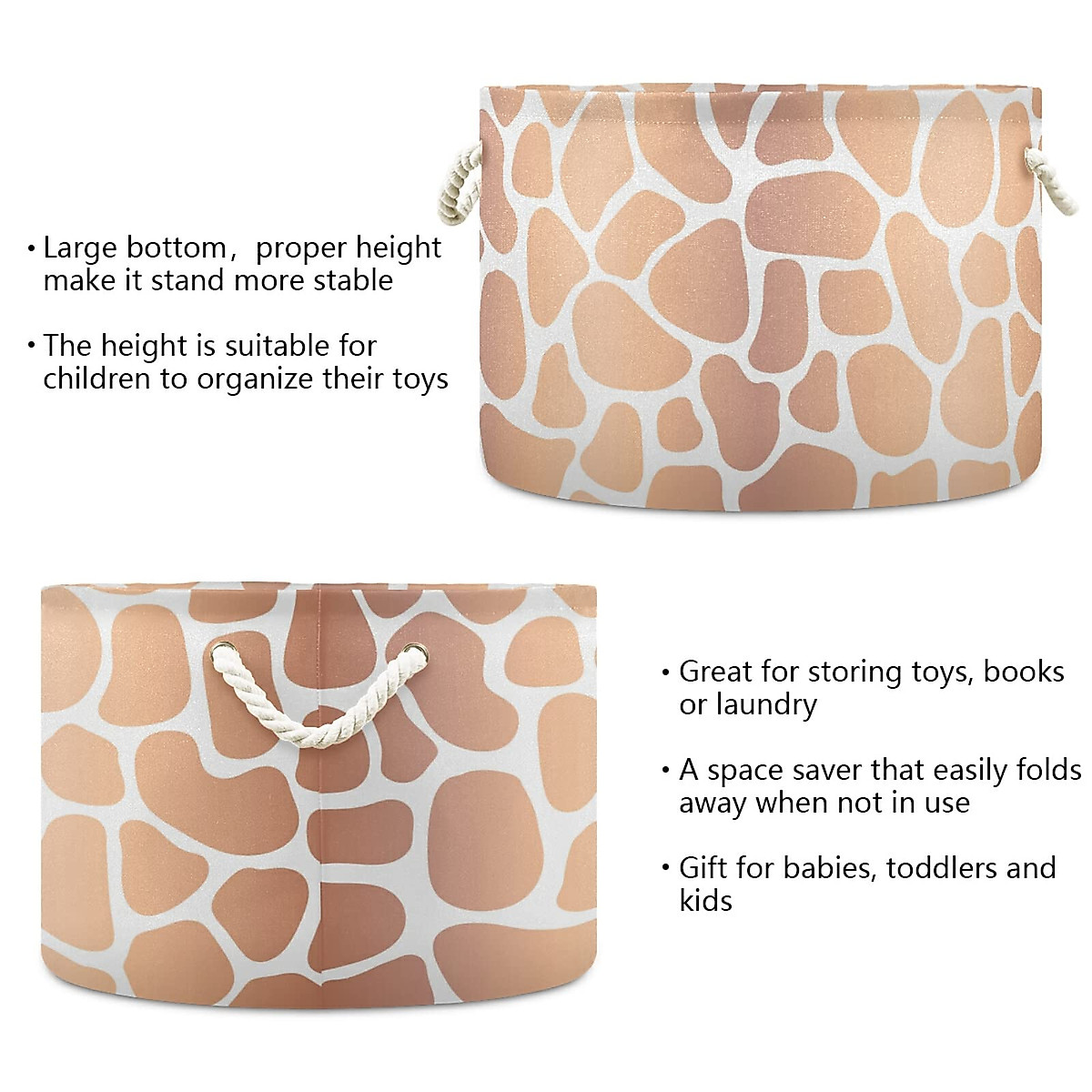 ALAZA Rose Gold Giraffe Print Animal Storage Basket Gift Baskets Large Collapsible Laundry Hamper with Handle, 20x20x14 in