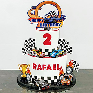 24PCS Race Car Happy Birthday Cake Decoration Race Car Cake Toppers Checkered Flag Themed Cake Decoration Race Car Themed Birthday Party Supplies Boy and Girl Cake Decoration