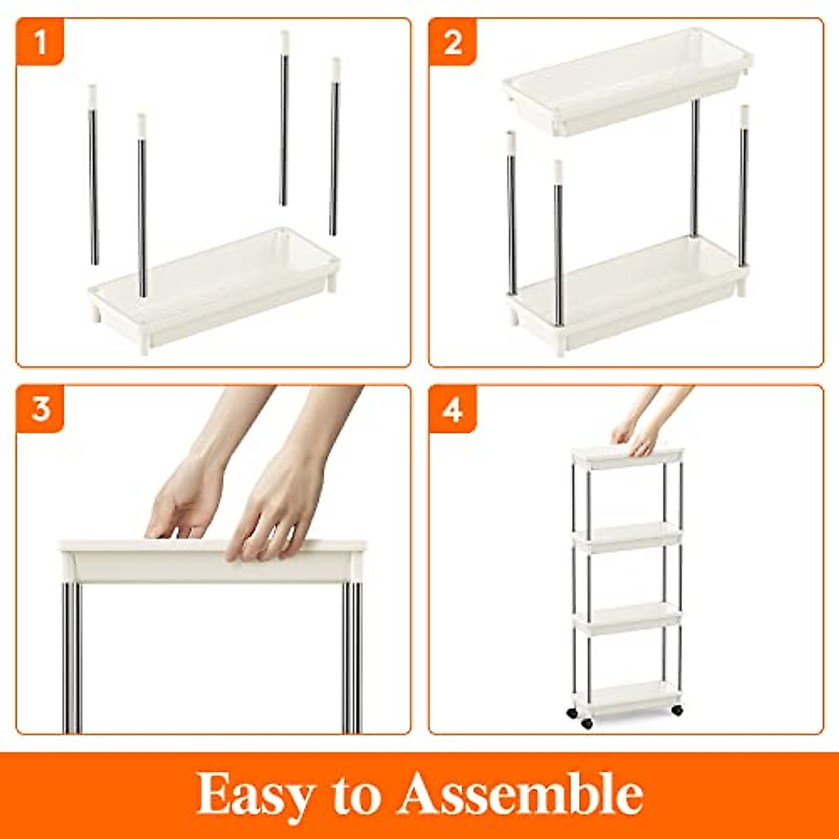 Lifewit Slim Storage Cart, Laundry Room Organization, Wide 6.3'', 4 Tier Shelf Organizer Rack Unit with Wheels for Bathroom Kitchen Small Dorm Narrow Space, White