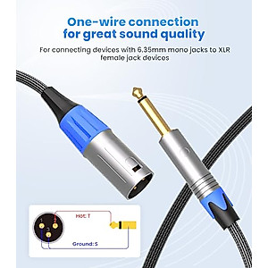 tisino XLR to 1/4" Cable, Quarter inch Mono to XLR Male Unbalanced Interconnect Cable Cord for Amplifiers, Instruments- 6.6 Feet