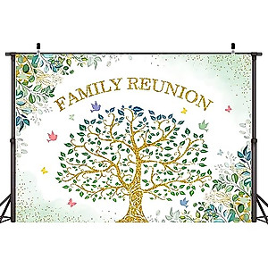 Wollmix Family Reunion Decorations Backdrop Banner Family Tree Leaves Members Welcome Signs Photography Background Gathering Gold and Green Supplies Photo Banner Booth Props 7x5ft