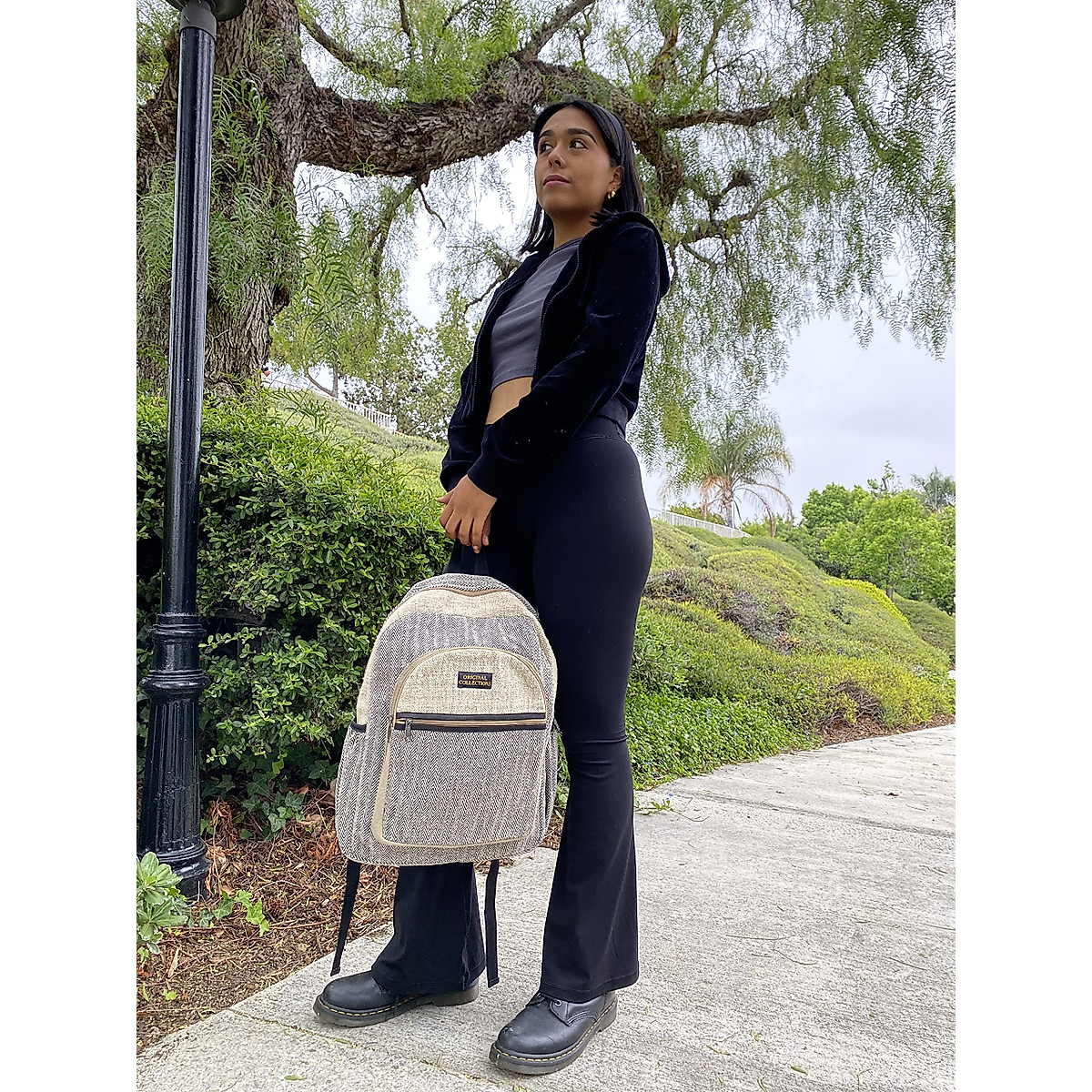 Unisex Large 100% Hemp and Natural Woven Cotton Backpack - Neutral Beige