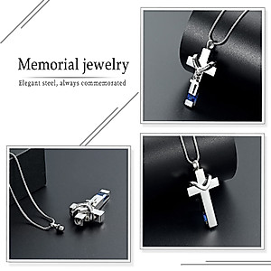 Forever in My Heart Birthstone Personalized Double Cross Urn Pendant Cremation Jewelry for Ashes Cross Ashes Keepsake (Silver-Blue)