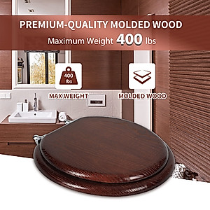 Angel Shield Durable Wood Veneer Natural Toilet Seat Metal Hinged Easy Clean Anti-scratch American Standard(Round,Dark Walnut)