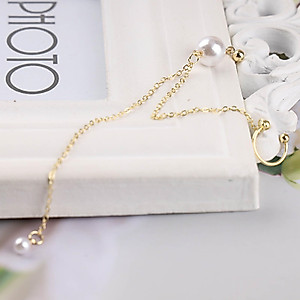 Sttiafay Vintage Long Pearl Drop Earrings Pearl Ear Cuff Chain Earrings Gold Long Tassel Pearl Earrings Pearl Wrap Crawler Earrings Jewelry for Women and Girls