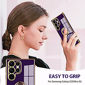 HoneyAKE for Samsung Galaxy S23 Ultra 5G Case with Kickstand Heart Keychain for Women Girls Plating Rotation Ring Holder Soft Silicone Shockproof Bumper Protective Cover for Galaxy S23 Ultra,Purple