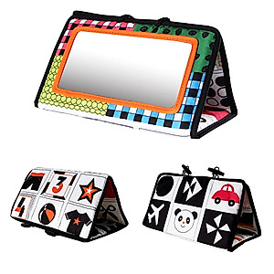 AIPINQI Tummy Time Floor Mirror,High Contrast Developmental Montessori Sensory Crawling Toy for Newborn,Flip for Art Colorful Floor Activity Mirror for Infant (Panda)