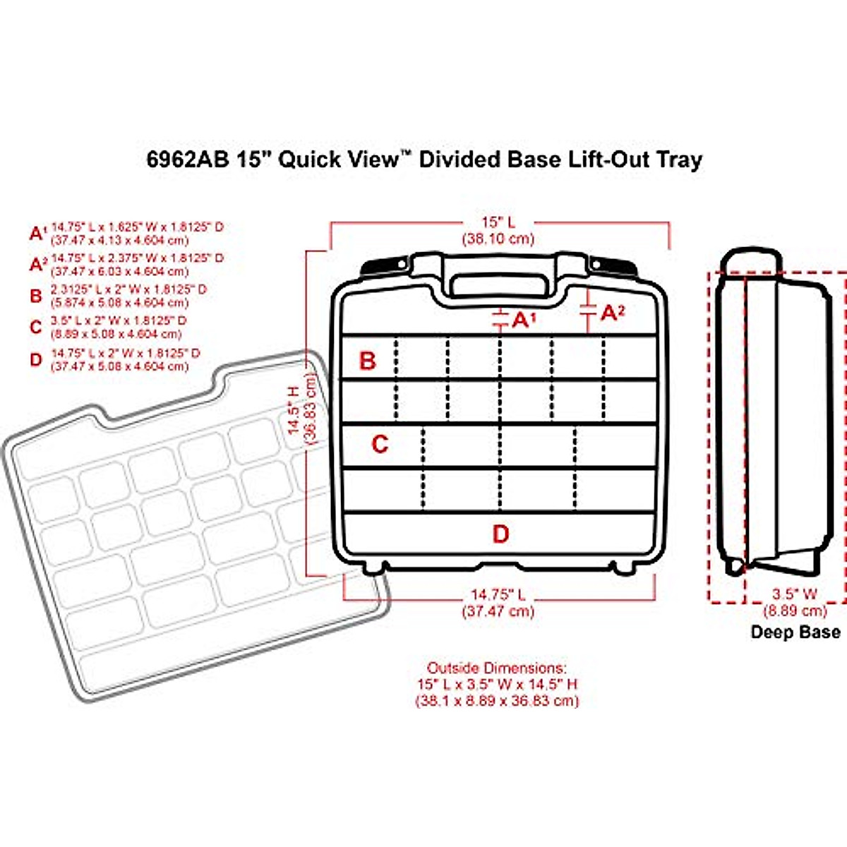 ArtBin 6962AB Quick View Deep Base Carrying Case with Removable Dividers and Tray, Portable Art & Craft Storage Box, 15", Clear
