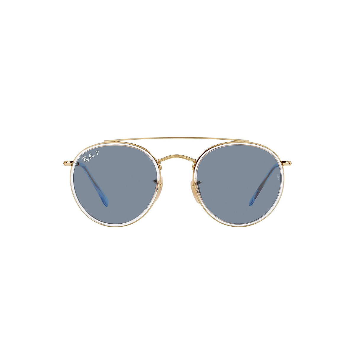 Ray-Ban RB3647N Double Bridge Round Sunglasses, Gold/Blue Polarized, 51 mm