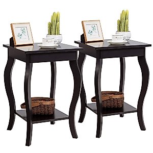 Giantex End Table 16" W/Storage & Shelf Curved Legs Home Furniture for Living Room Accent Sofa Side Table Nightstand (2, Dark Coffee)