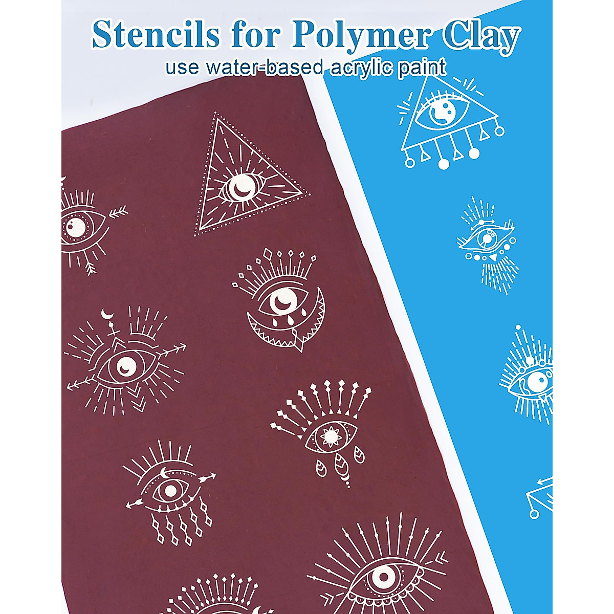 Puocaon Silk Screen Stencils for Polymer Clay, 6 Pcs Boho Evil Eye Silk Screen for Polymer Clay Jewelry, Mysterious Polymer Clay Tools for Jewelry Making, Unique Polymer Jewelry Making Supplies