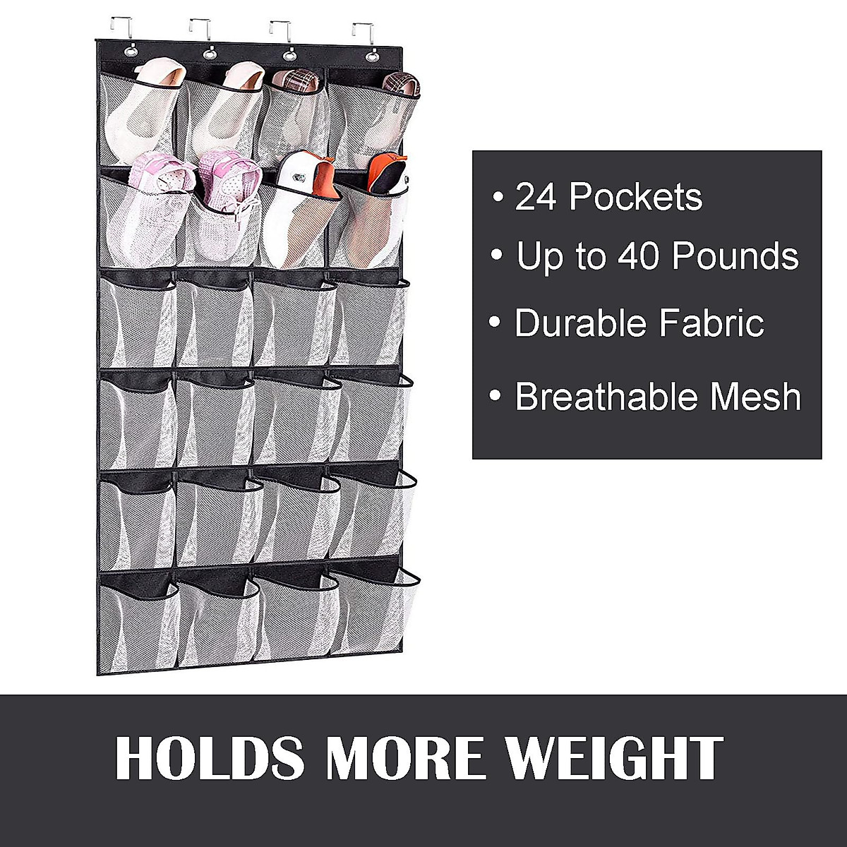 MIIDNTLX Over the Door Shoe Organizer,Hanging Shoe Organizers for Closet Entryway Cabinet Door Hanger,Shoes Storage Stand Wall Holder,Space Saving Clear 24 Pocket Mesh Breathable Shoe Rack