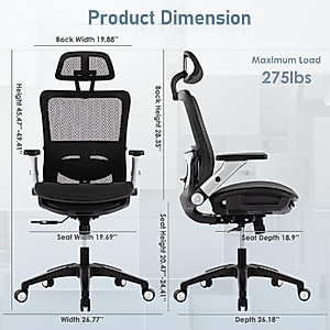 COLAMY Office Chair-Ergonomic High Back Computer Chair with Padded Flip-up Arms, Executive Leather Desk Chair Thicken Seat, Upgraded Casters for Swivel Rolling, Home Office Chair for Adult-Black