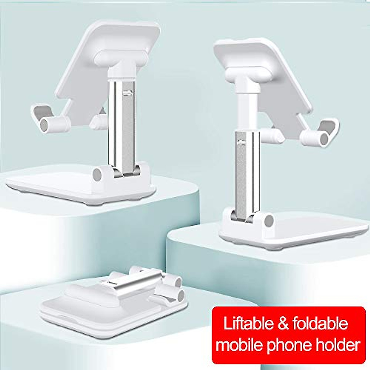 TIQUS [2 Pack] Foldable Desktop Cell Phone Stand, Angle & Height Adjustable Desk Table Phone Holder with Stable Anti-Slip Design Compatible with Cellphone Smartphones White