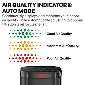 Honeywell InSight HEPA Air Purifier with Air Quality Indicator and Auto Mode, for Large Rooms (200 sq. ft), Black - Wildfire/Smoke, Pollen, Pet Dander, and Dust Air Purifier,HPA180B