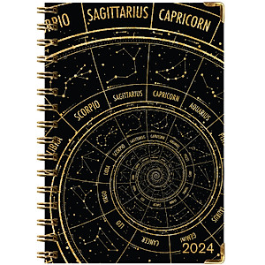 HARDCOVER 2024 Planner: (November 2023 Through December 2024) 5.5"x8" Daily Weekly Monthly Planner Yearly Agenda. Bookmark, Pocket Folder and Sticky Note Set (Zodiac)