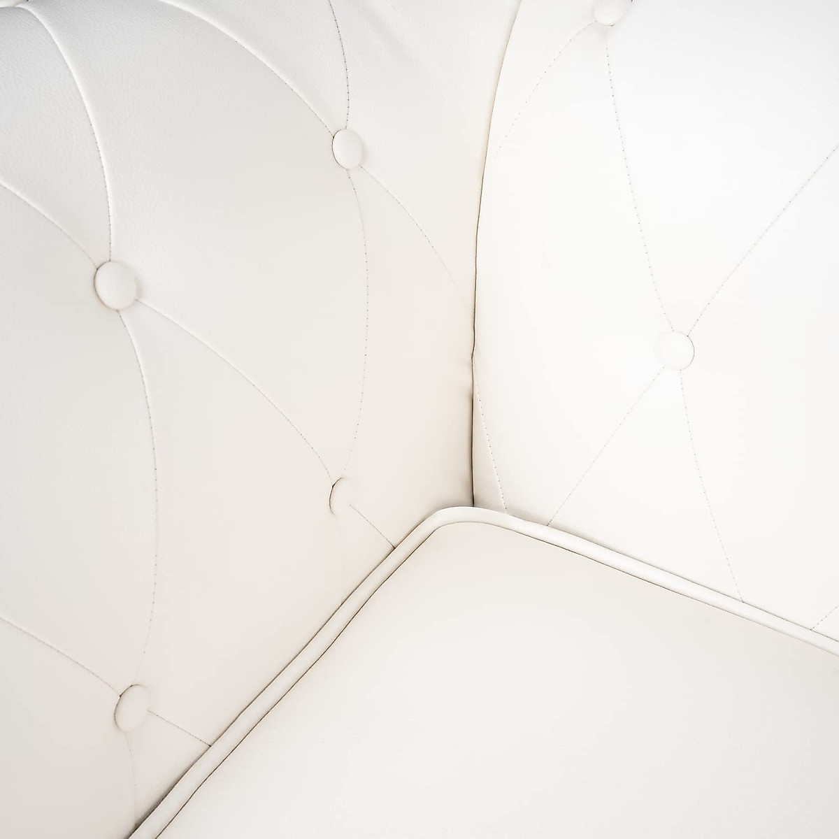 Naomi Home Emery Chesterfield Sofa with Rolled Arms, Tufted Cushions / 3 Seater Sectional Sofa Couch for Small Spaces, Living Room, Bedroom, Apartment Easy Tool-Free Assembly - White, Air Leather