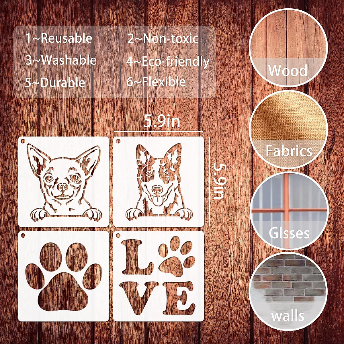 16 Pieces Dog Stencils Dog Paw Stencil for Painting on Wood Reusable Painting Templates for DIY Crafts Scrapbook Sign Shirt Canvas (16 Dog)